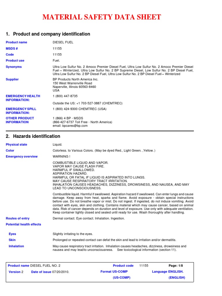 Diesel Fuel MSDS | PDF | Fires | Carbon Dioxide