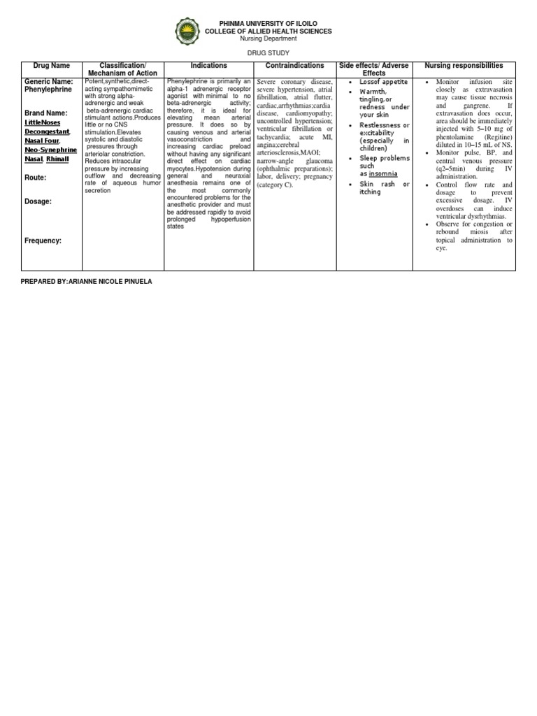 PHENYLEPHRINE | PDF | Rtt | Cardiovascular Physiology
