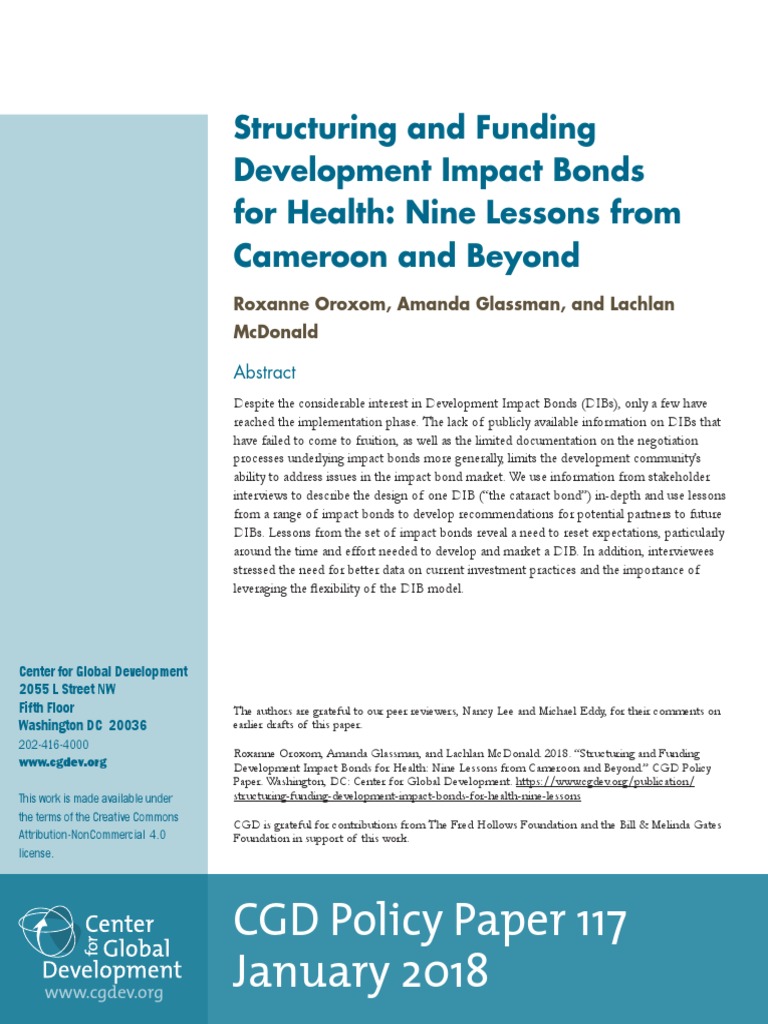 Structuring Funding Development Impact Bonds For Health Nine Lessons ...
