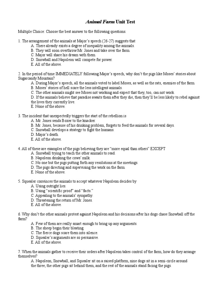 Animal Farm Unit Test | PDF