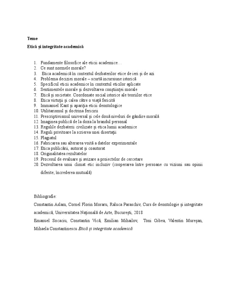 Teme Etica Si Integritate Academica | PDF