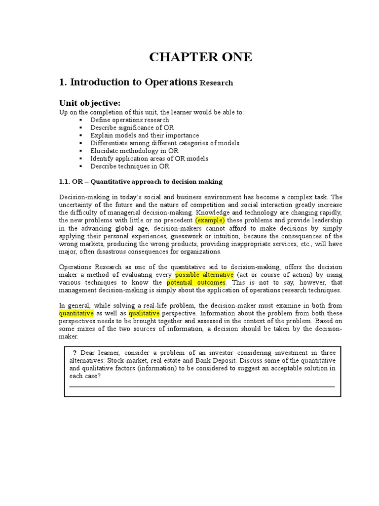 Or Handout | PDF | Mathematical Optimization | Mathematical Model