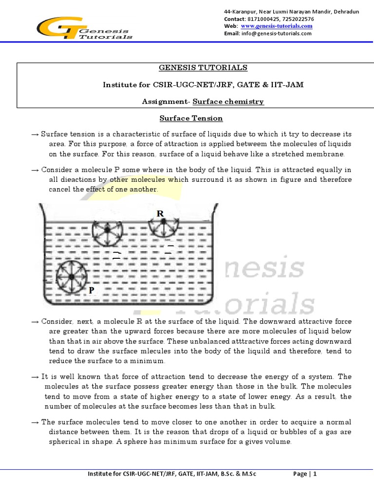Surface Chemistry | PDF | Adsorption | Surface Tension