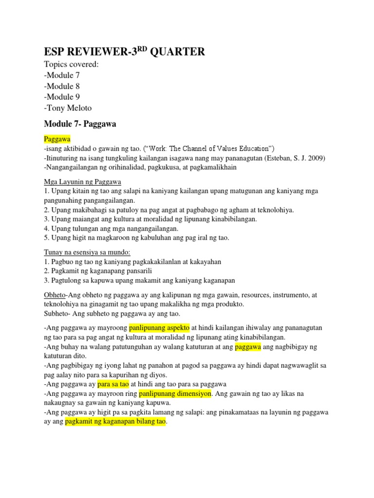 ESP Reviewer 3rd Quarter | PDF