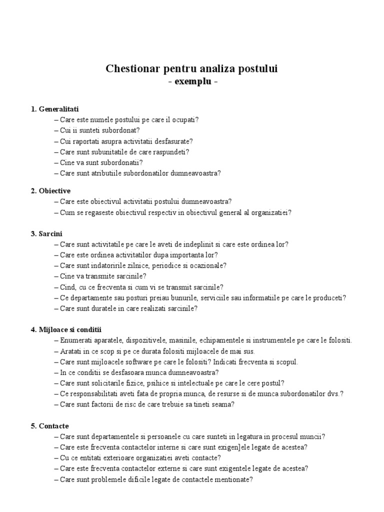 Exemplu Chestionar Analiza Post | PDF
