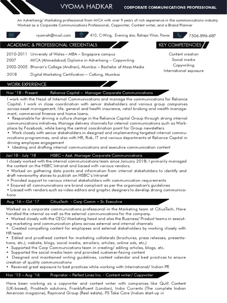 Vyoma Hadkar - CV PDF | PDF | Advertising | Brand