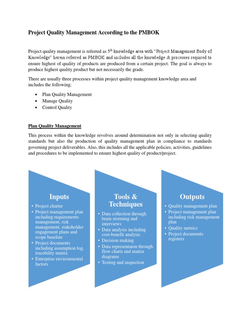 Project Quality Management According To The PMBOK | PDF | Project ...
