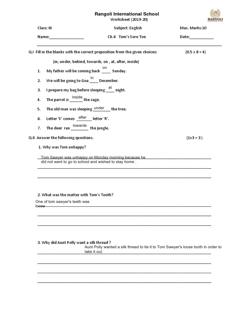 Class 3 Eng Worksheet | PDF