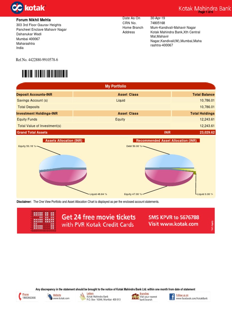 Kotak Mahindra Bank Statement Overview | PDF | Financial Transaction ...
