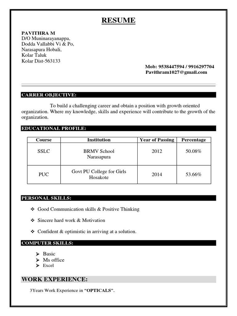 Pavithra Resume Pdf