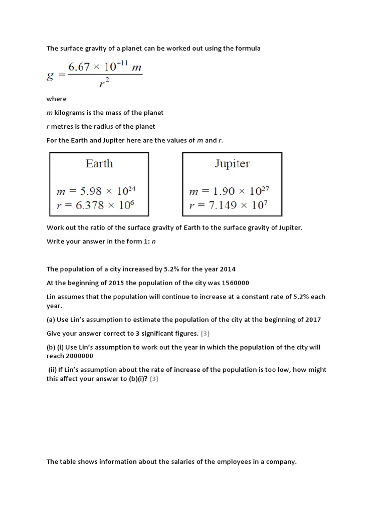 The Surface Gravity of A Planet Can Be Worked Out Using The Formula | PDF