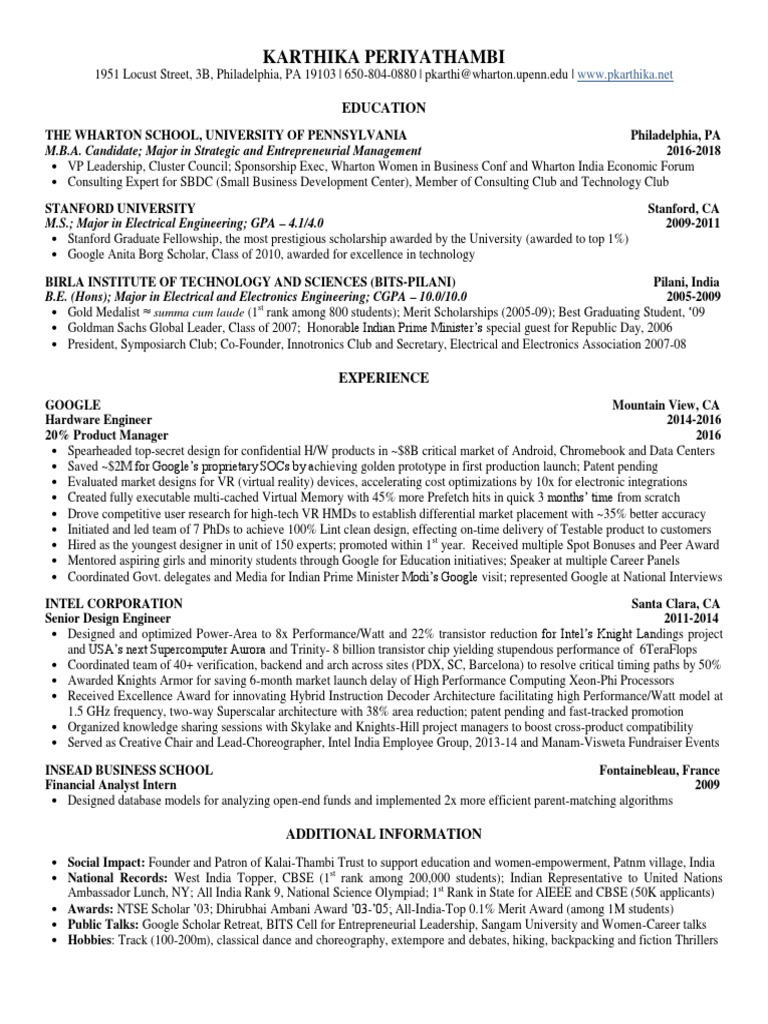 Karthika Periyathambi MBA Resume 11 26 16 | PDF | Supercomputer | Intel