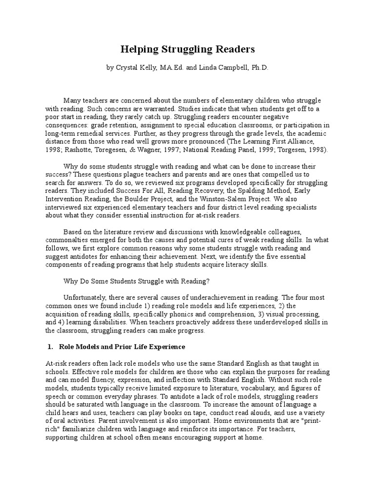 Strategies for Helping Struggling Readers | PDF | Phonics | Reading ...