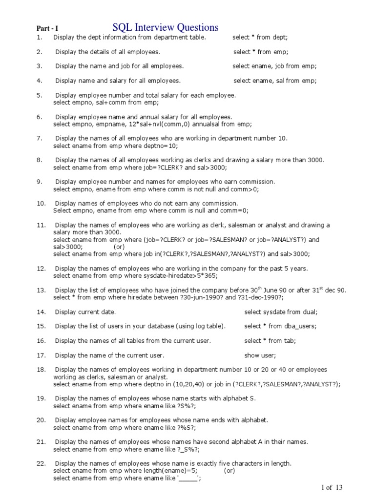Oracle Practice SQL Questions | PDF | Salary | Data Management