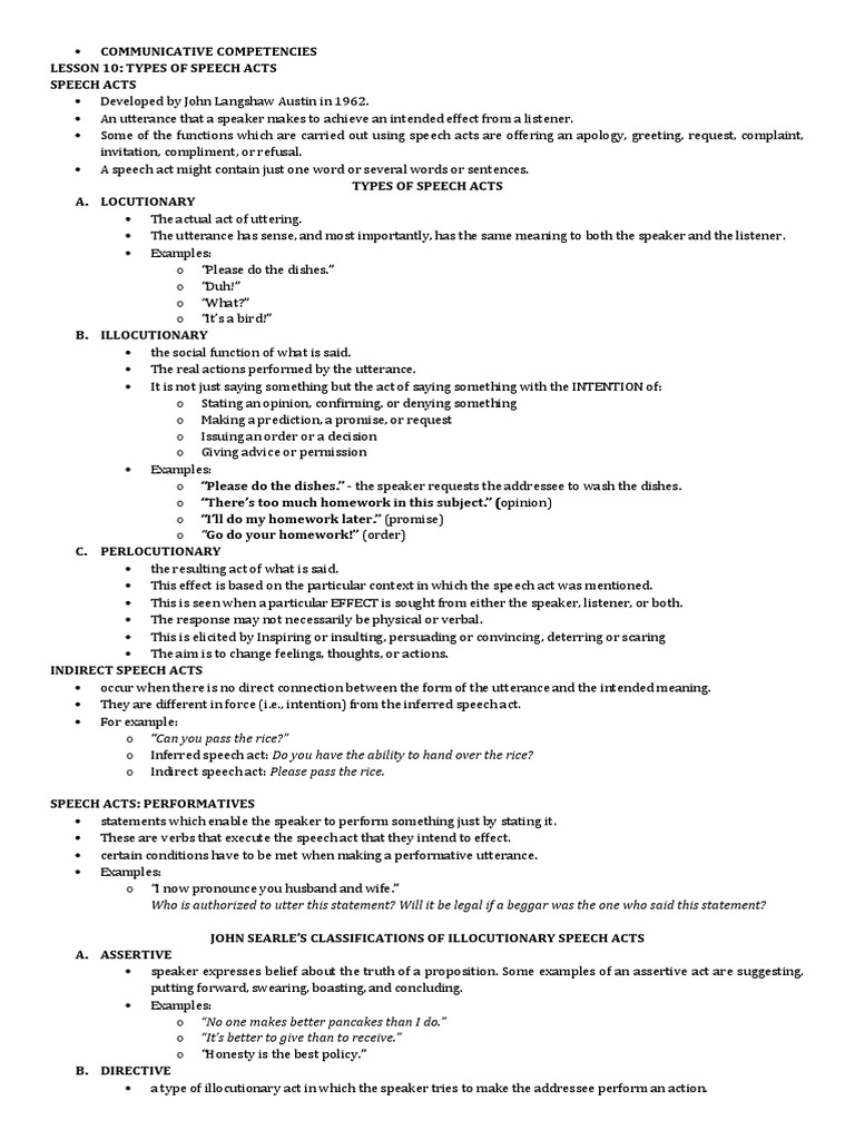 Handout 10 Speech Acts and Performatives | PDF | Human Communication ...