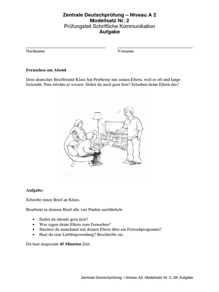 A2 Modellsatz NR - 2, SK Aufgabe | PDF