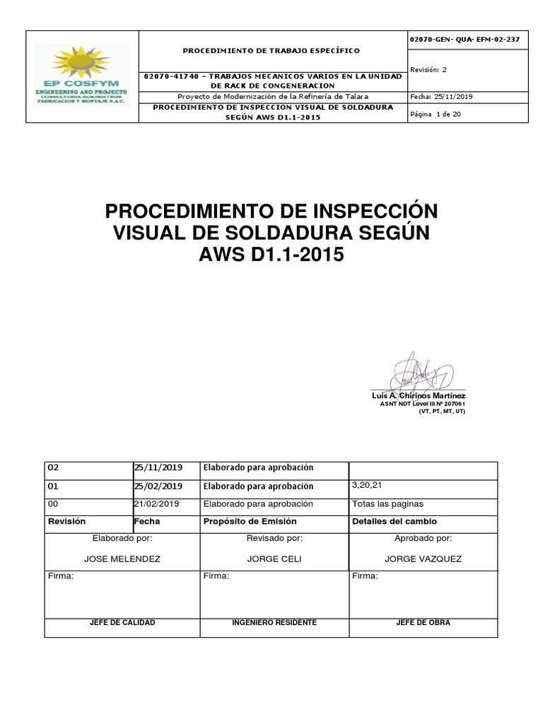 02070- 41730 Procedimiento Inspeccion visual de soldadura AWS D1 1-2015 ...