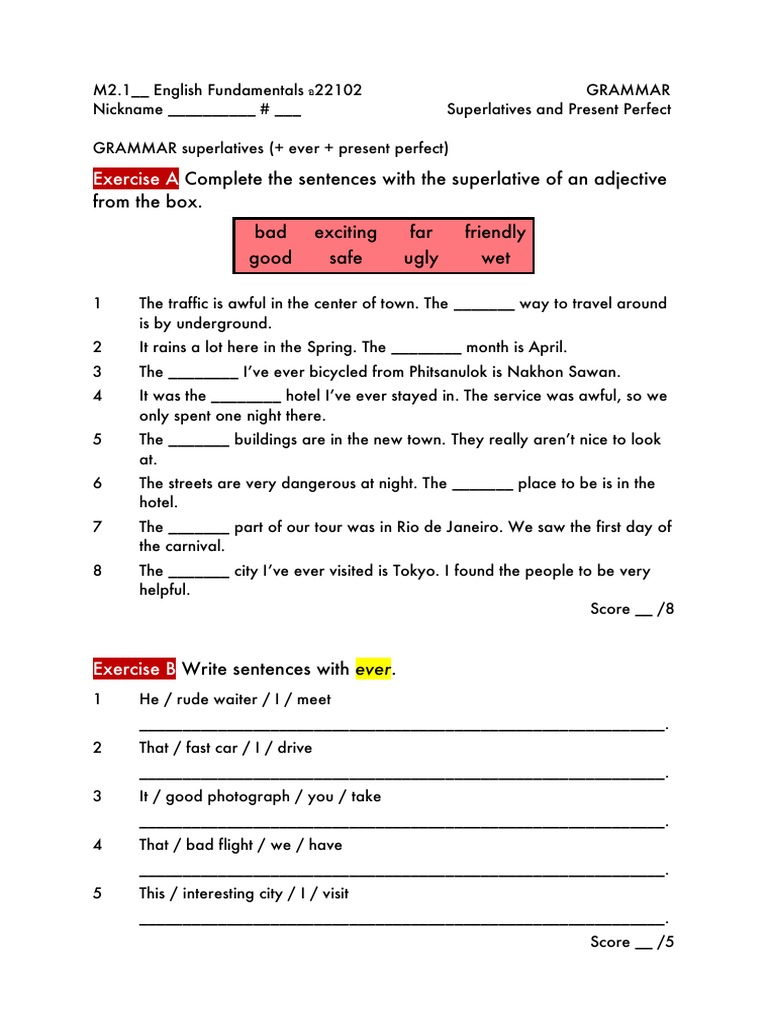 Superlatives and Present Perfect | PDF