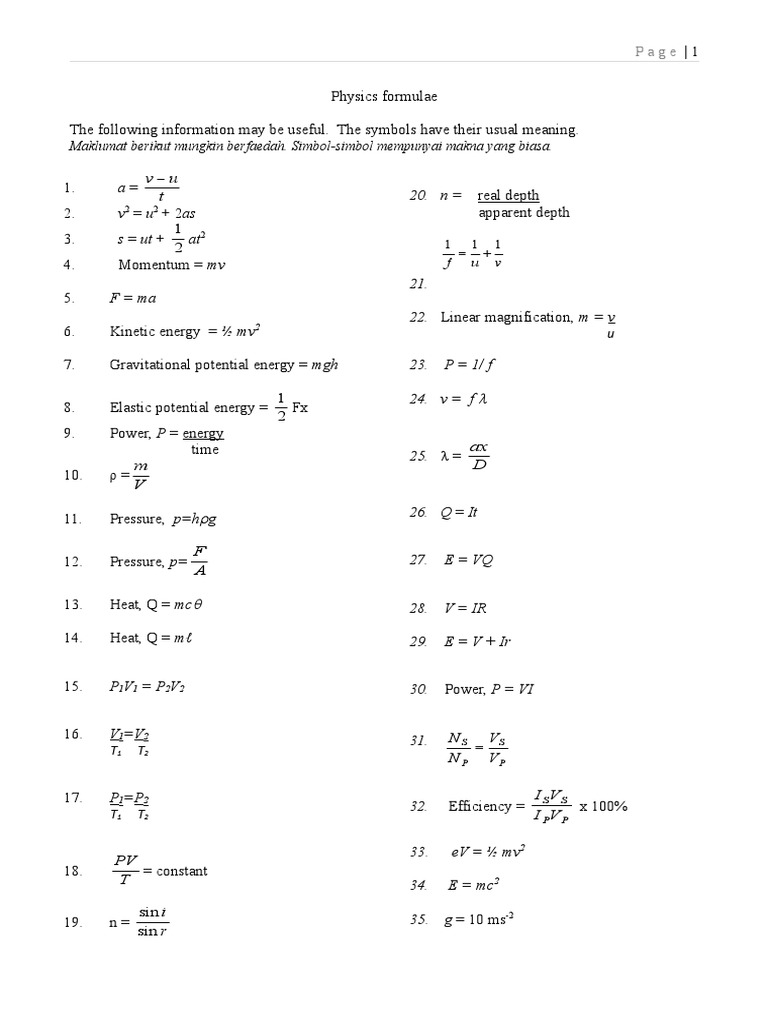 Formula Fizik | PDF | Physical Chemistry | Physical Quantities