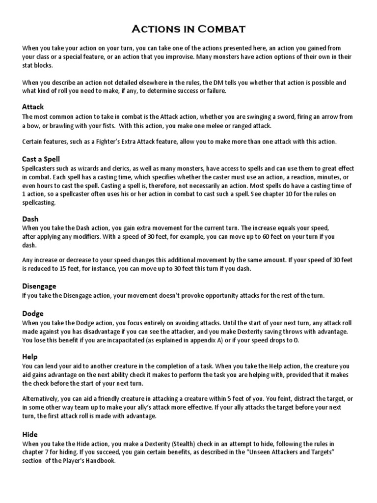 D&D 5e - Actions in Combat | PDF | Leisure | Sports