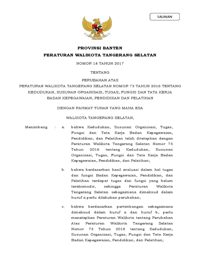 Perubahan Perwal TPP Tangerang Selatan | PDF