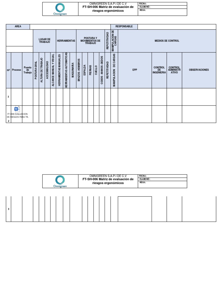 Ft-sh06 Matriz de Identificación de Riesgos Ergonomicos | PDF | Interacción hombre-máquina ...