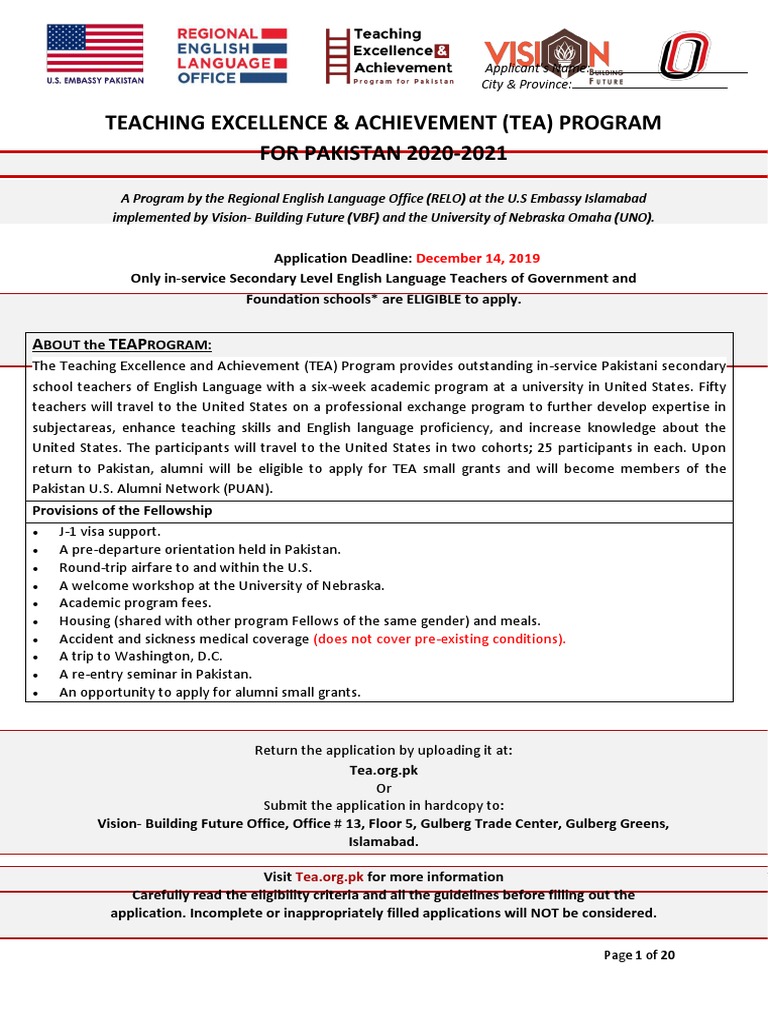 TEA Program 2020-Application Final-1 | PDF | Schools | Teachers