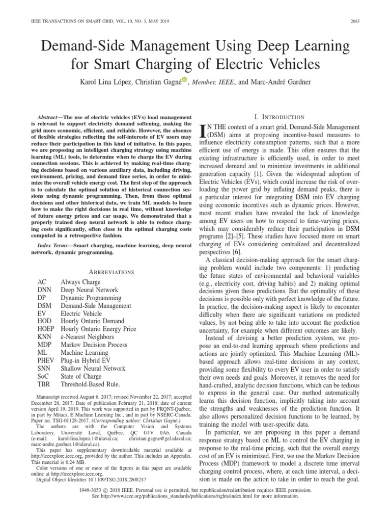 Demand Side Management Using Deep Learning For Smart Charging Of Electric Vehicles Pdf