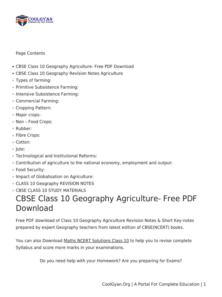 Geography-Agriculture Class 10 Notes Social Science | PDF | Intensive ...