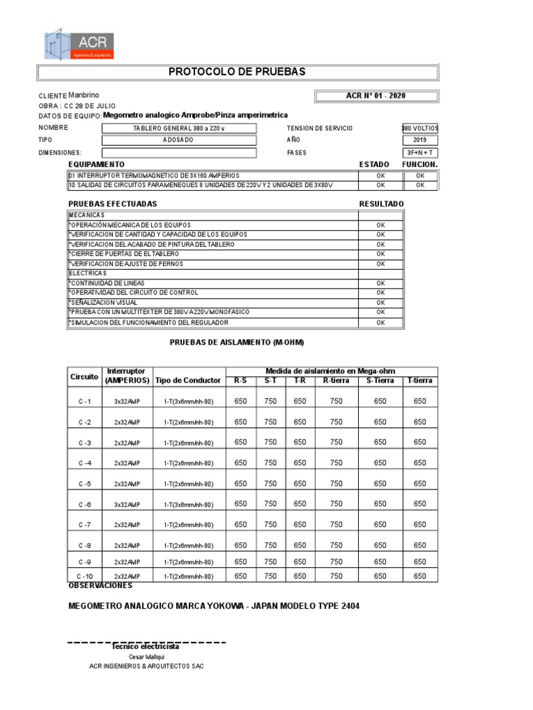 Protocolo de Pruebas Del Tablero Electrico | PDF | Electricidad | Electromagnetismo