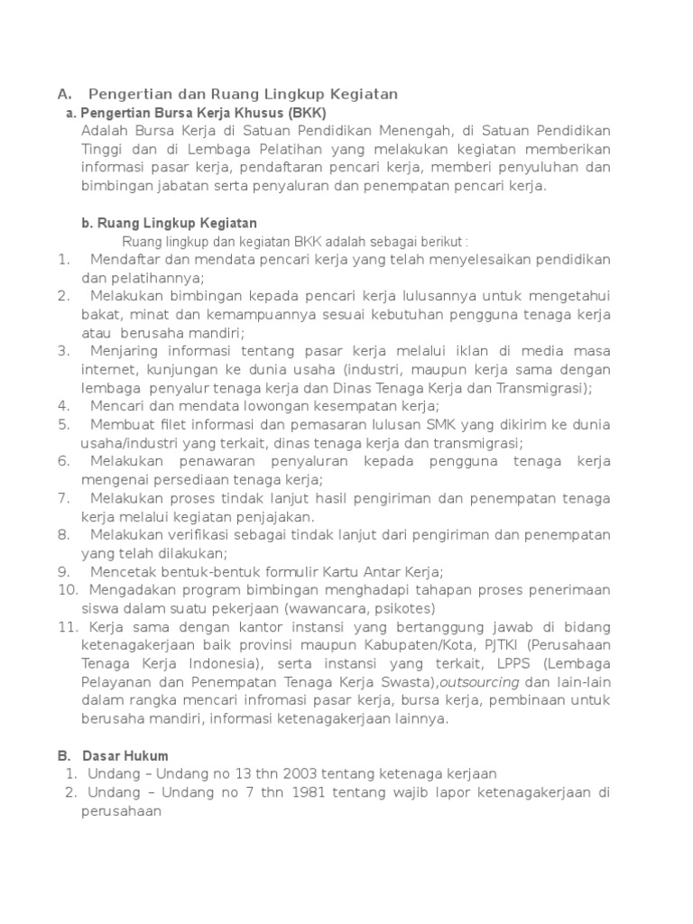 Contoh BKK SMK | PDF
