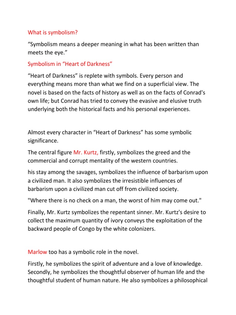 Symbolism in Heart of Darkness | PDF | Heart Of Darkness | Kurtz (Heart ...