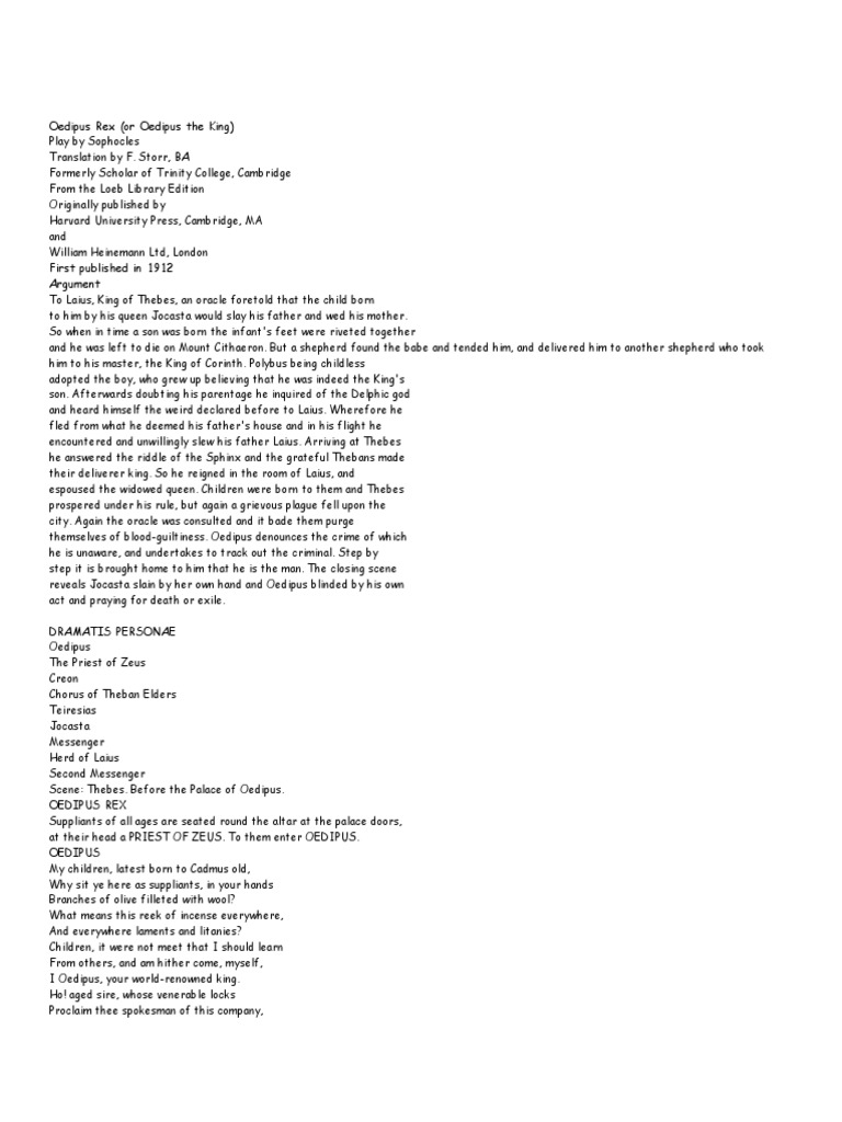 Oedipus Rex, Text | PDF | Theban Mythology | Boeotian Mythology