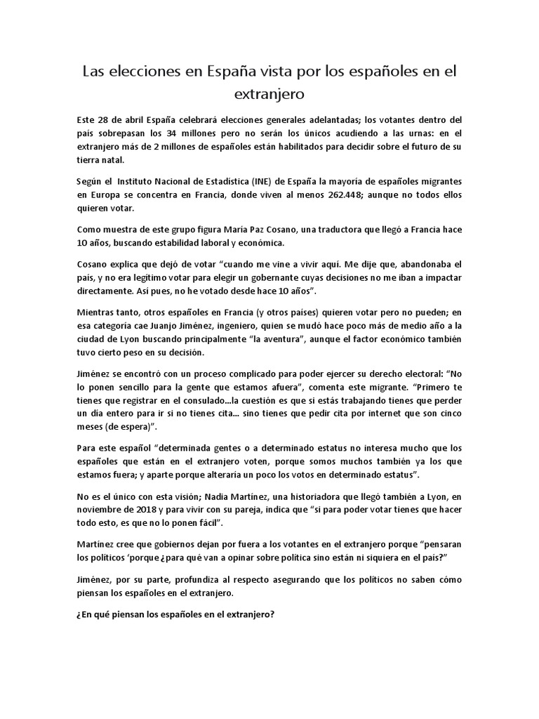 Las Elecciones en España Vista Por Los Españoles en El Extranjero | PDF ...