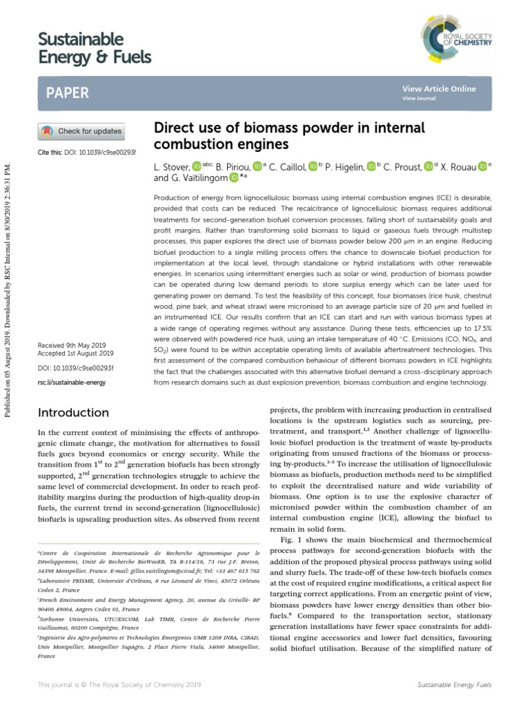 Direct Use of Biomass Powder in Internal Combustion Engines | PDF ...
