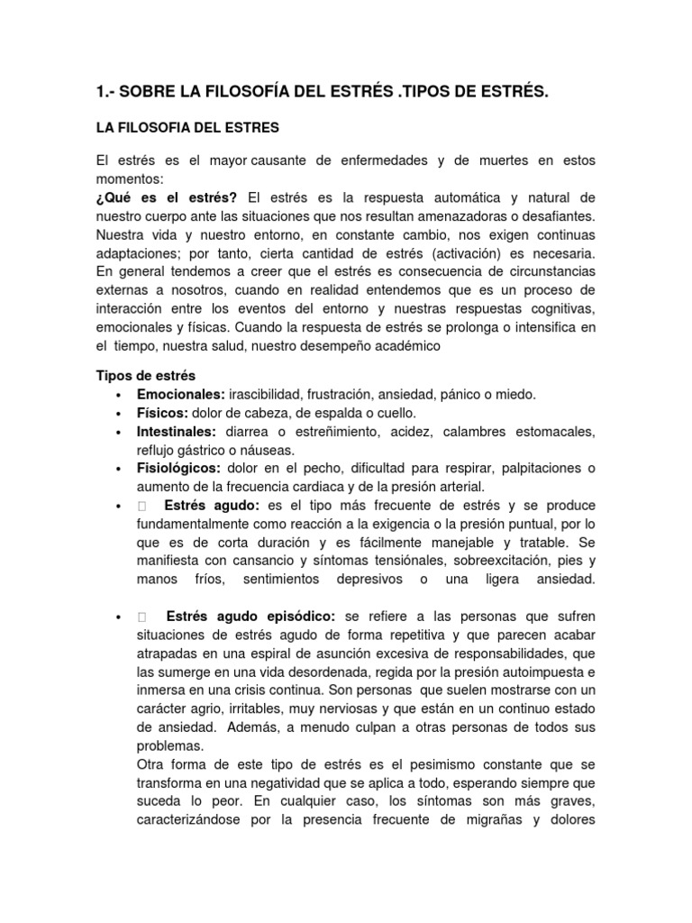 Filosofía y Tipos de Estrés | PDF | Estrés (biología) | Vida