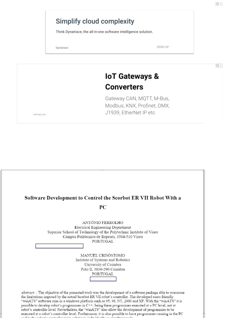 Software Development To Control The Scorbot ER VII Robot With A PC PDF | PDF
