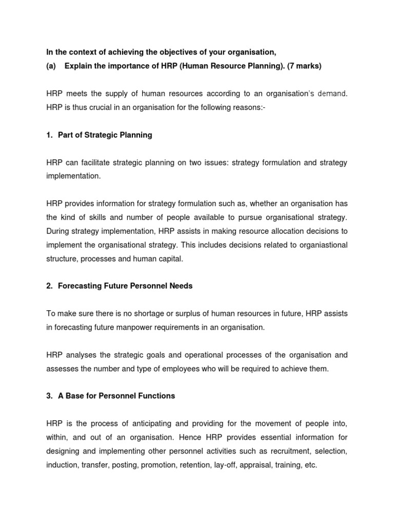 Importance of HRP | PDF | Human Resources | Resource