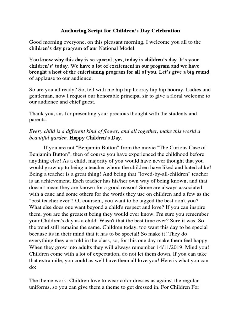 Anchoring Script For Children | PDF