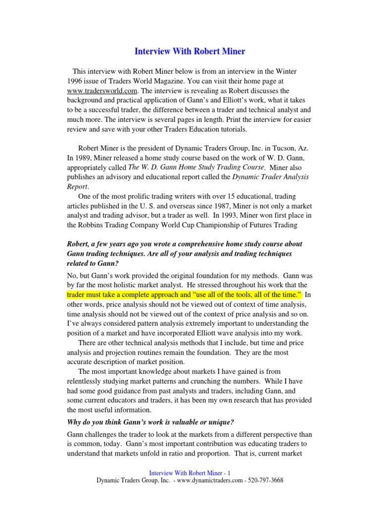 Interview With Robert Miner | PDF | Technical Analysis | Market Trend