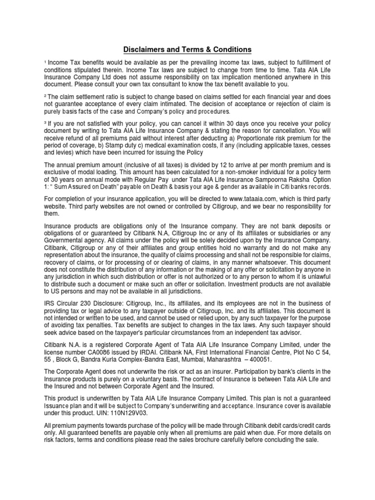 Terms & Disclaimers | PDF | Life Insurance | Insurance