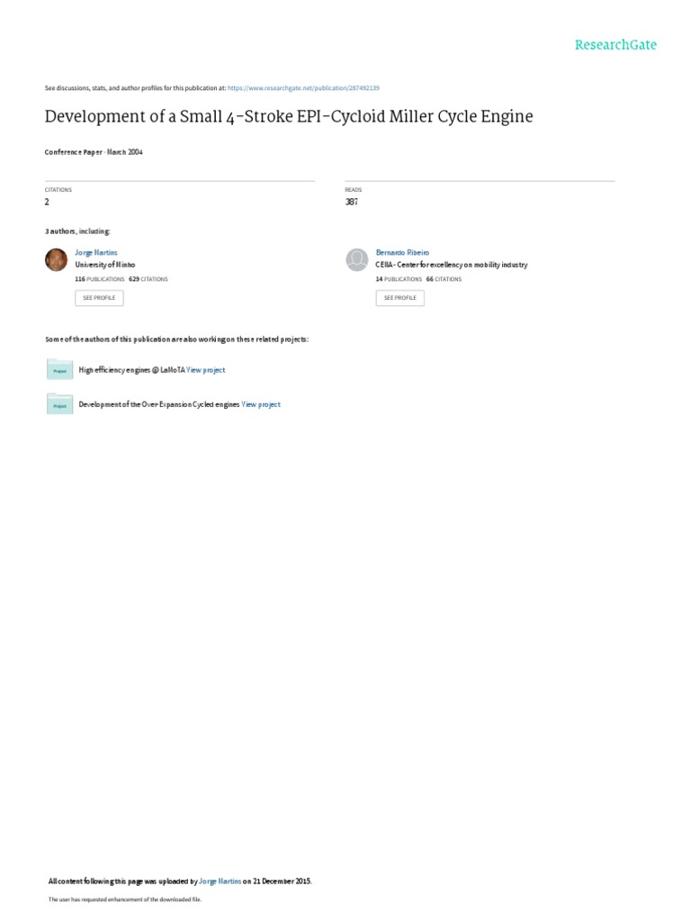 Development of A Small 4-Stroke EPI-Cycloid Miller Cycle Engine | PDF ...