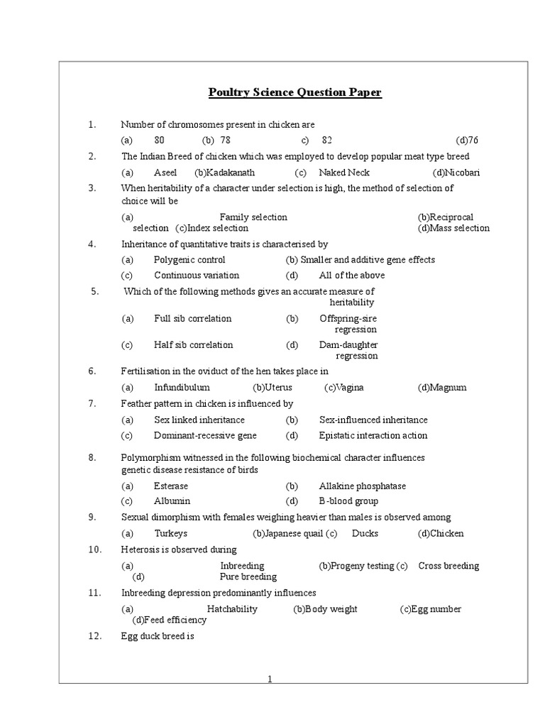 Poultry Science Exam Guide | PDF | Heredity | Heritability