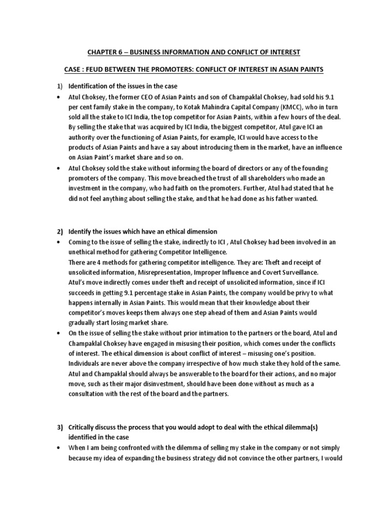 Atul Choksey's Conflict of Interest in Asian Paints | PDF | Conflict Of ...