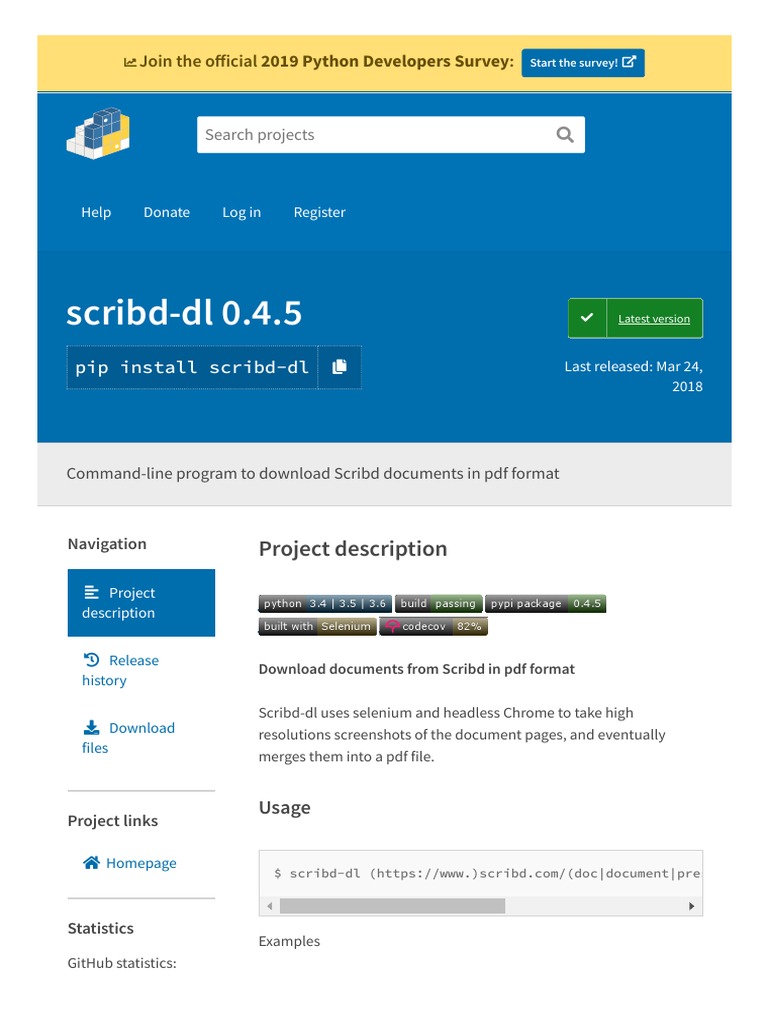 Scribd-Dl PyPI | PDF | Python (Programming Language) | Software