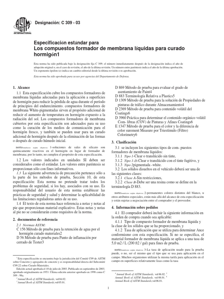 ASTM C 309 Curing Compound Converted - En.es | PDF | Hormigón | Agua
