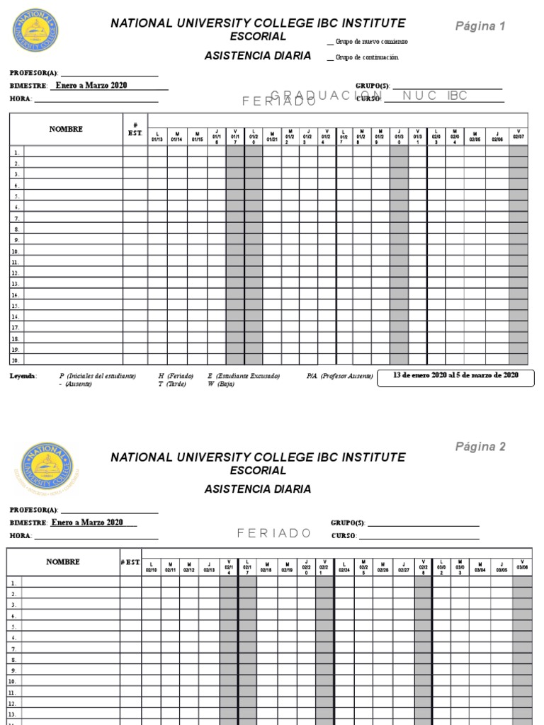 Hoja de Asistencia - cuadros de enero - marzo 2020-1 MODELO.docx ...