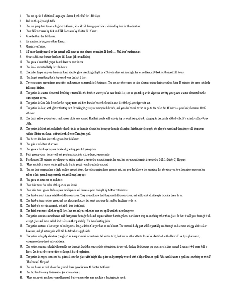 Random Effect d100 Table | PDF | Alcoholic Drinks | Beverages