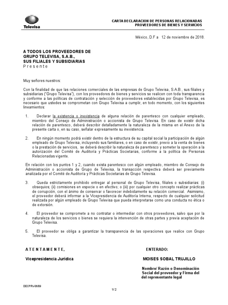 Memor Ndum Proveedores Declaracion 09 | PDF | Instituciones sociales | Ciencias sociales