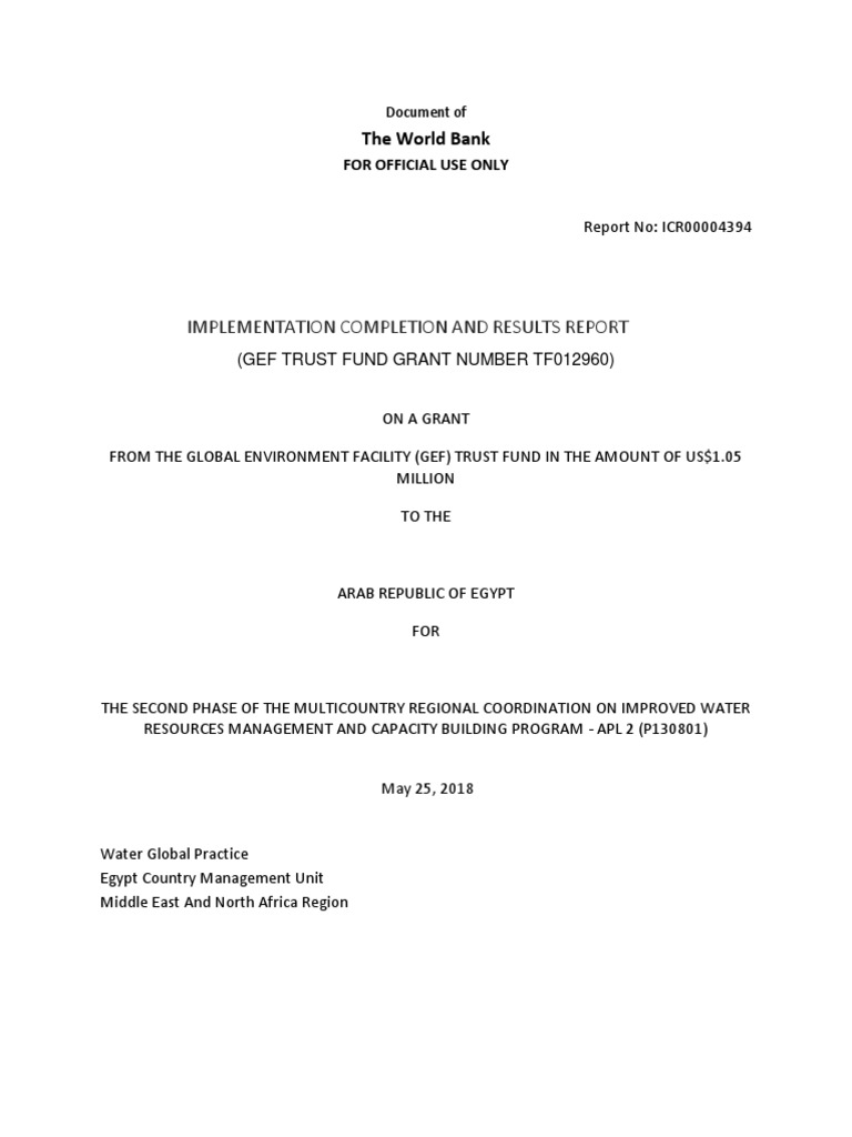 Implementation Completion and Results Report ICR Document 05302018 ...